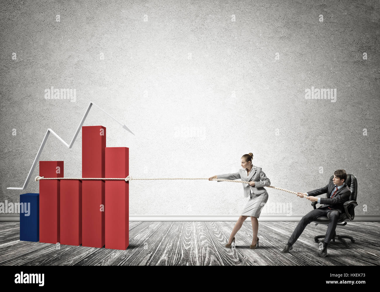Businesspeople pulling with effort graph growth as a symbol of ...