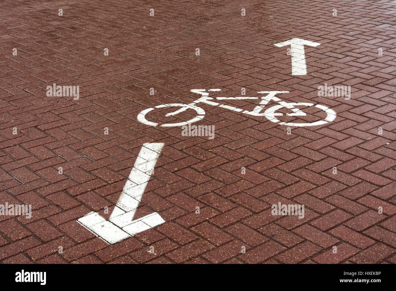 On the paving slab there is a road sign "Bike path Stock Photo - Alamy