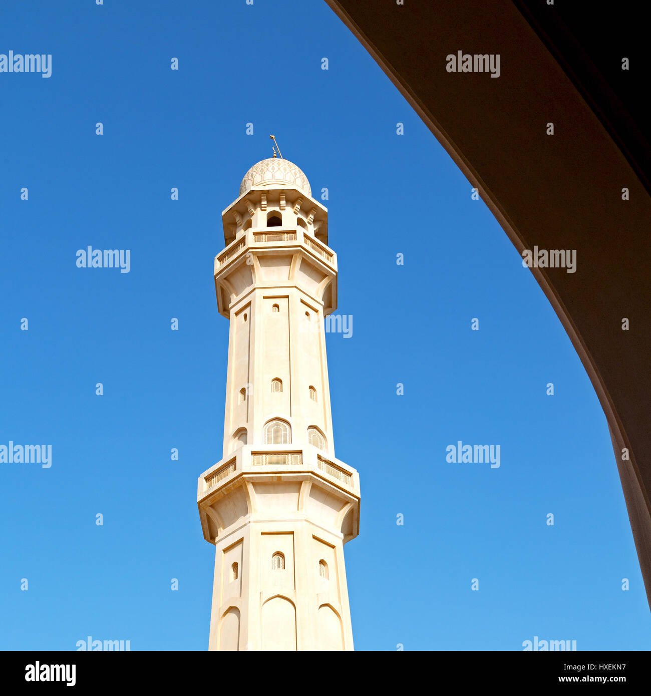 minaret and religion in clear sky in oman muscat the old mosque Stock ...