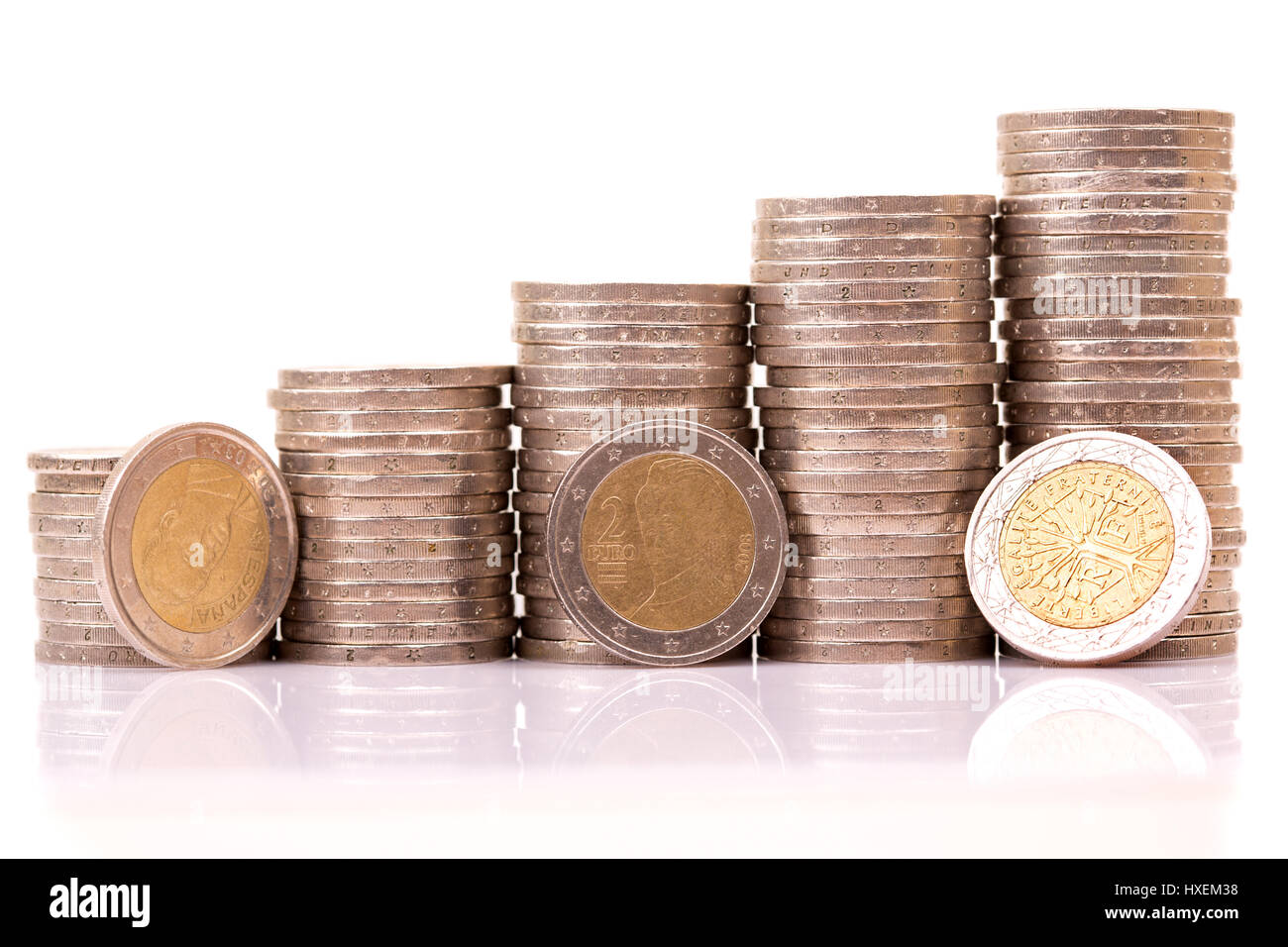 Heap of two euro coins isolated on white background Stock Photo - Alamy