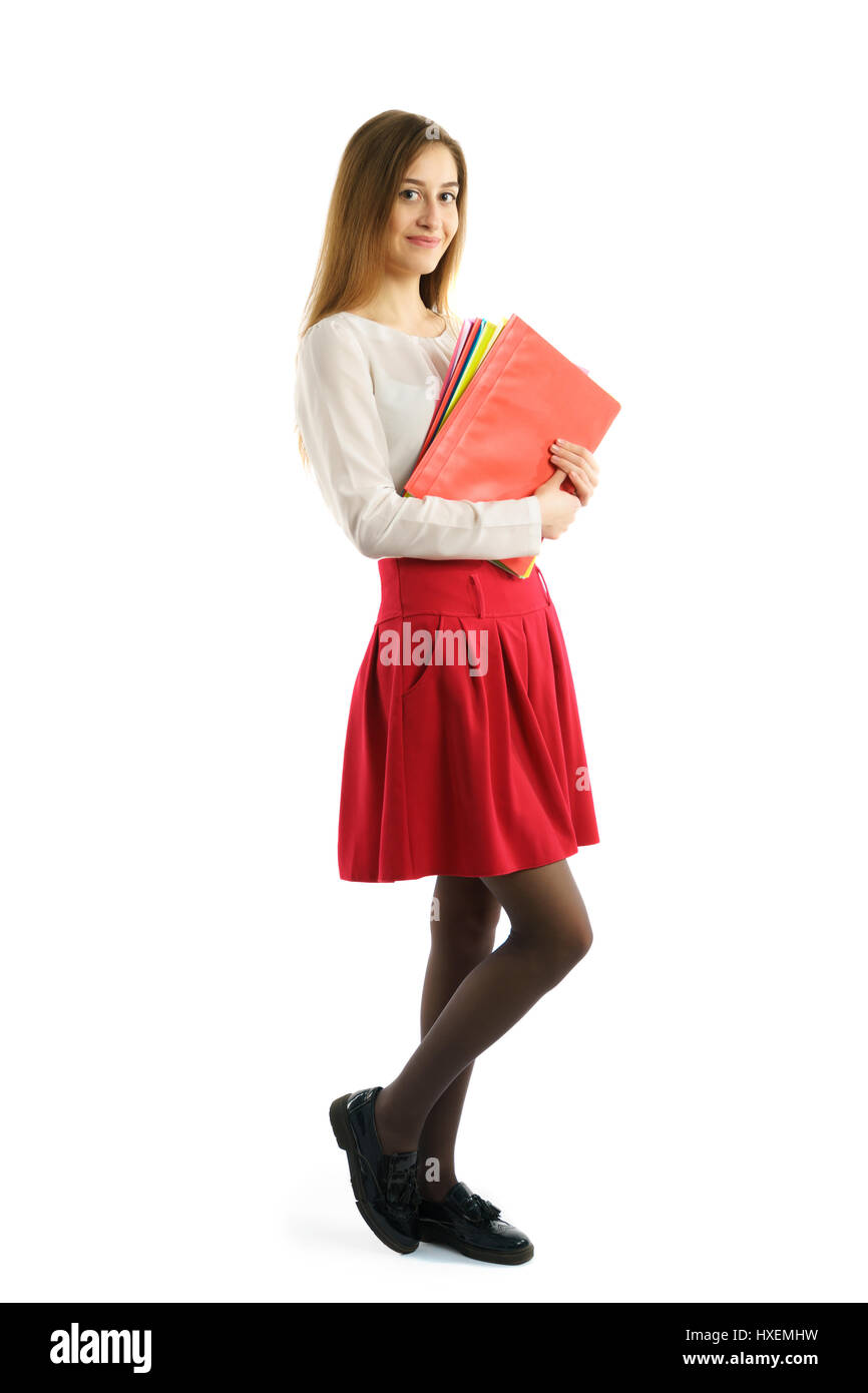 Portrait of cute young student girl with folders Stock Photo - Alamy