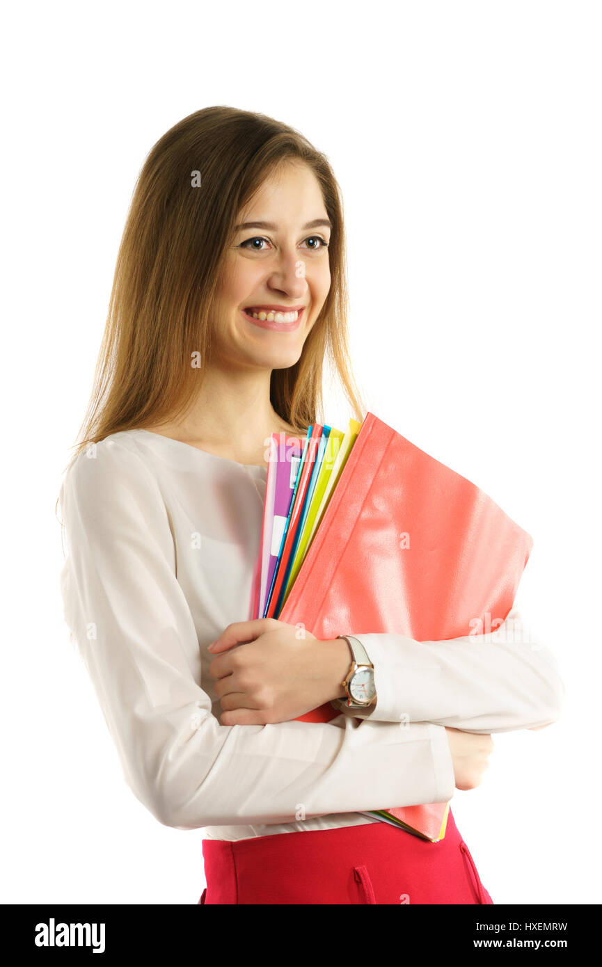 Portrait of cute young student girl with folders Stock Photo - Alamy