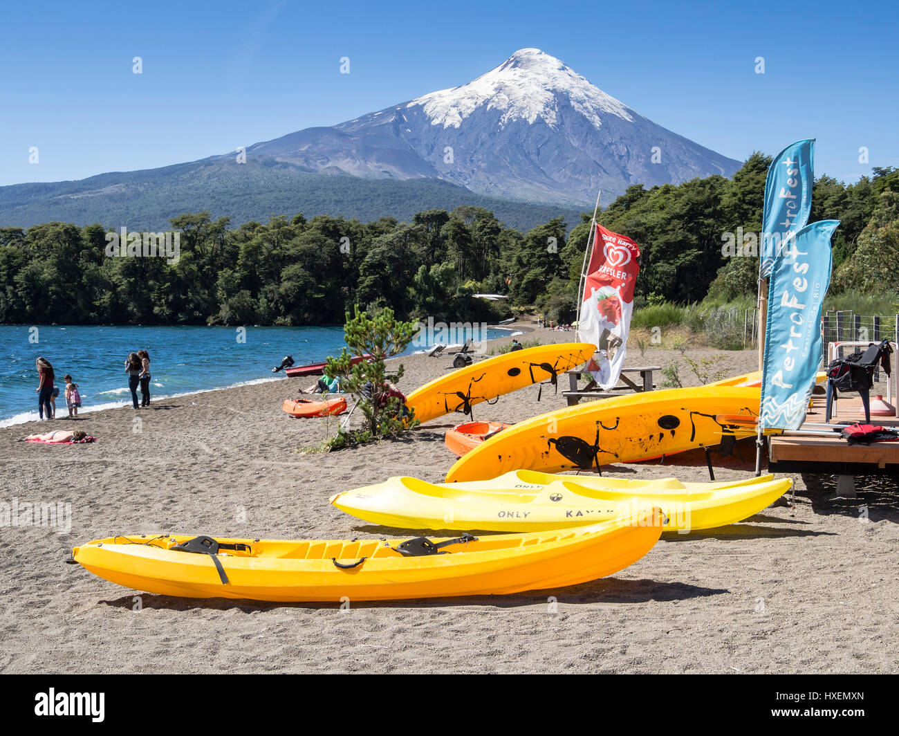 Beach in village Ensenada, lake lago llanquihue, view towards ...