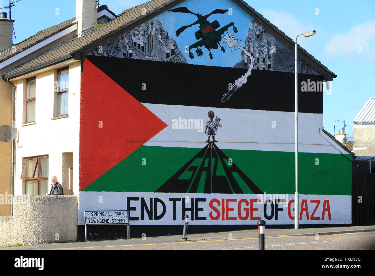A Gaza mural on the side of a house in Northern Ireland. The Gaza Strip ...