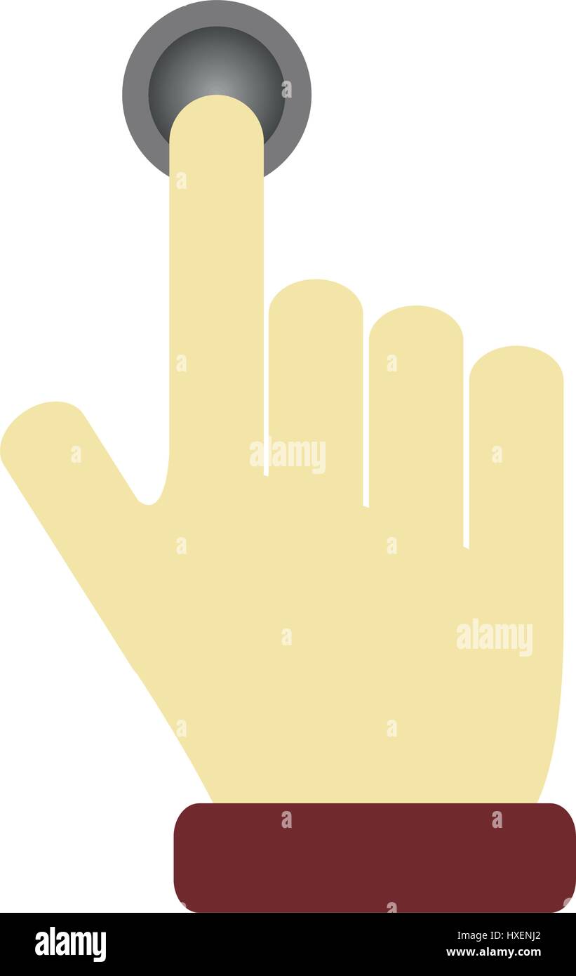 Hand presses button illustrated on a white background in vector Stock ...