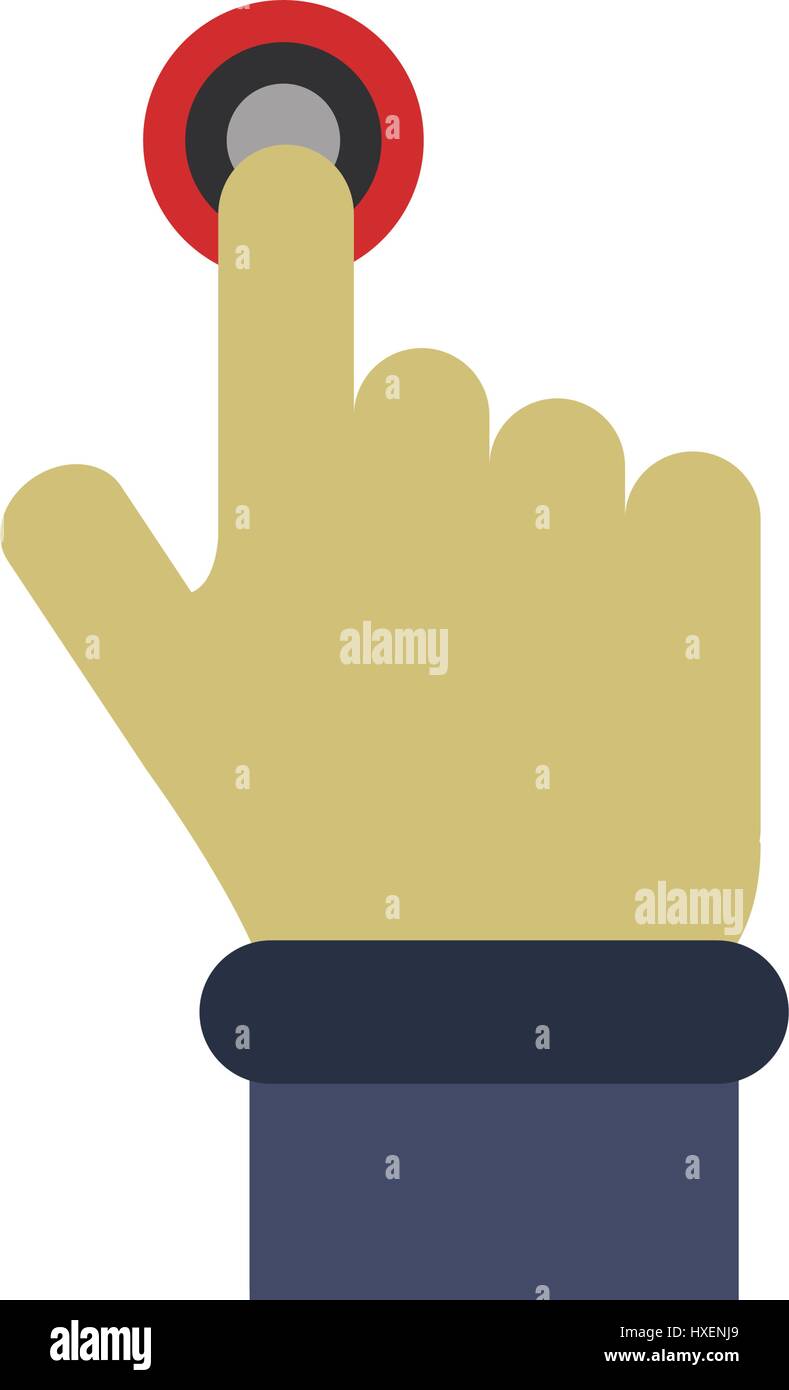 Hand presses button illustrated on a white background in vector Stock ...