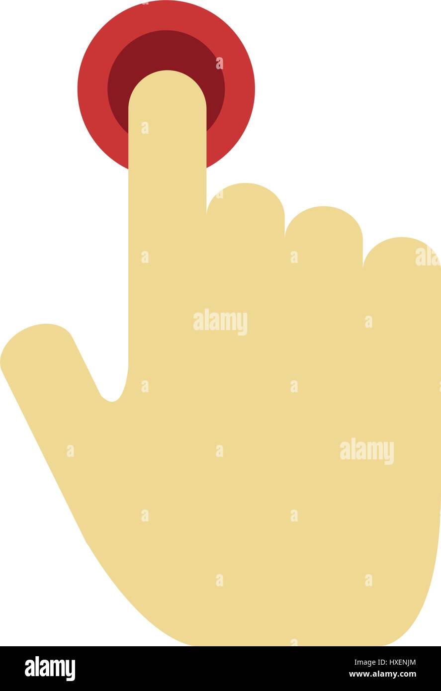 Hand presses button illustrated on a white background in vector Stock ...
