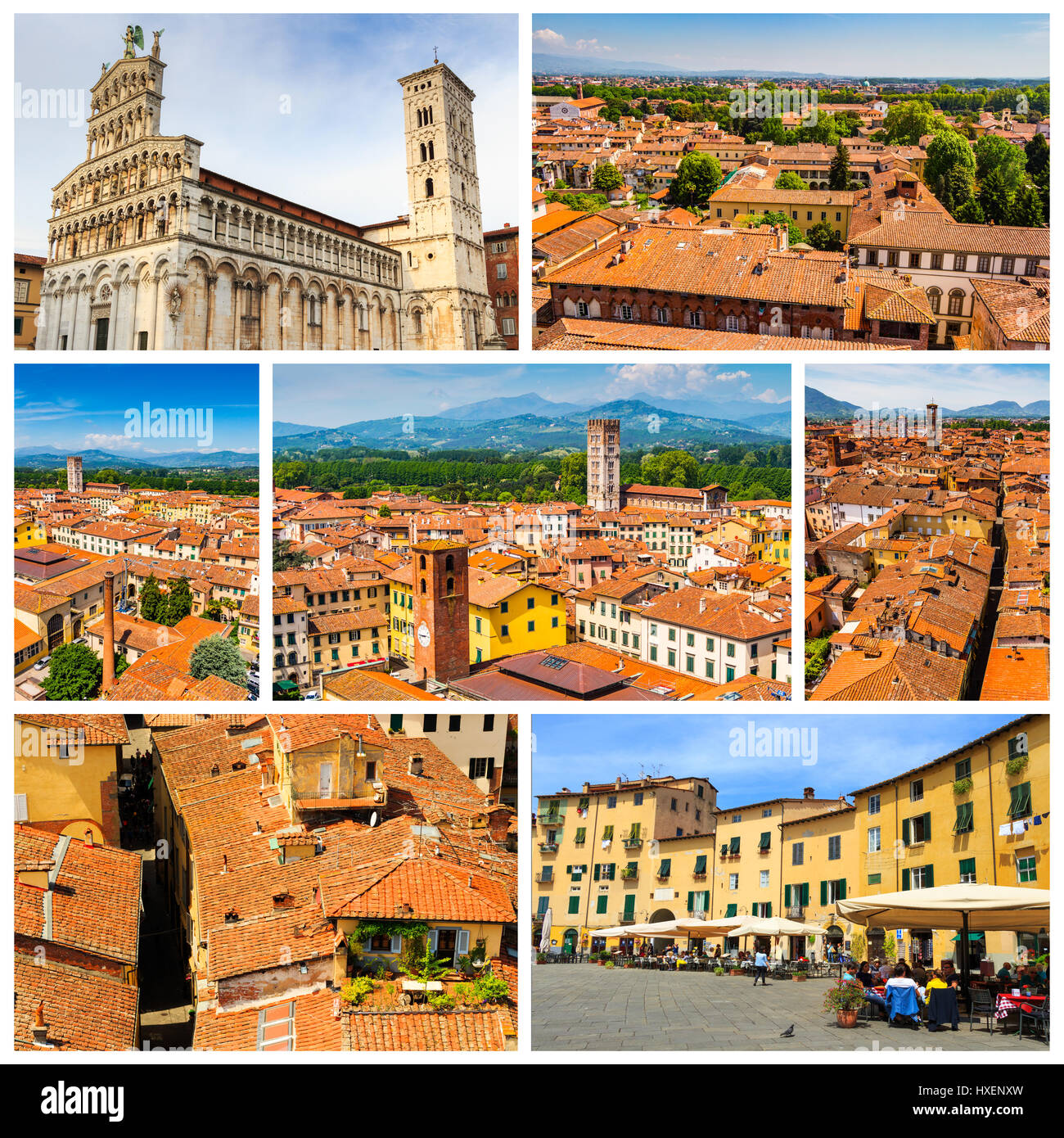 Collage of Lucca photos with terracotta roof in Italy Stock Photo - Alamy