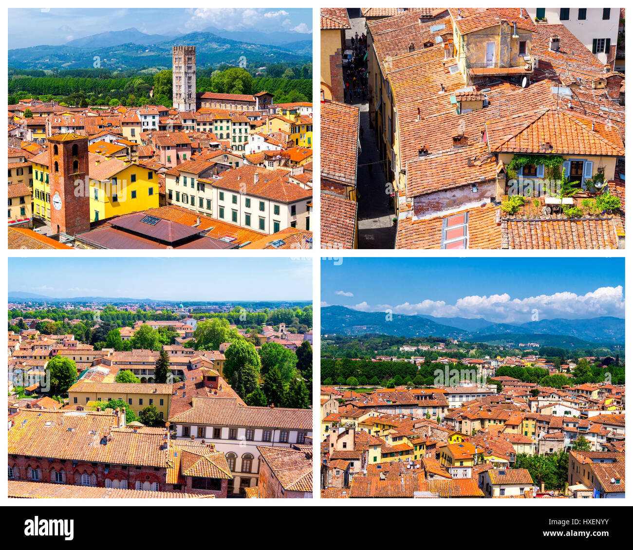 Collage of Lucca photos with terracotta roof in Italy Stock Photo - Alamy