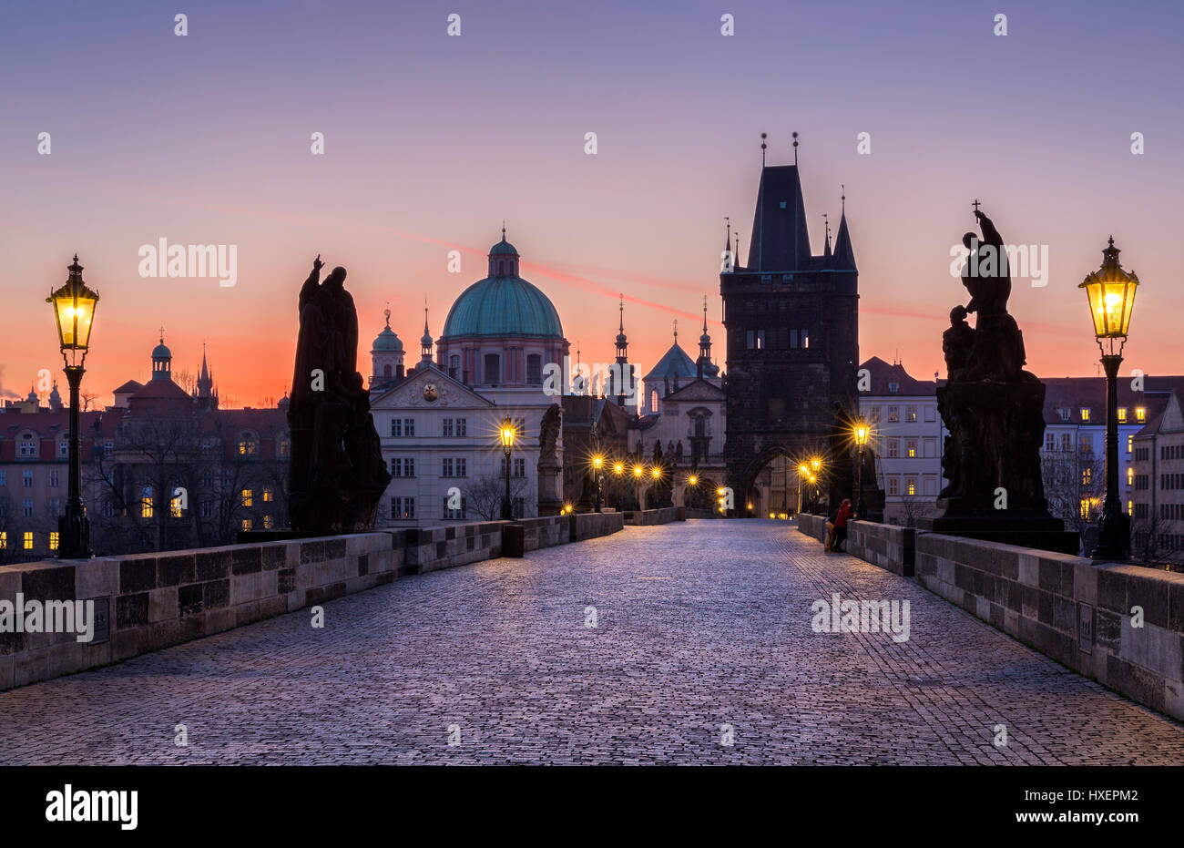 Charles Bridge (Karluv Most) and Old Town Tower, the most beautiful bridge in Czechia. Prague ...