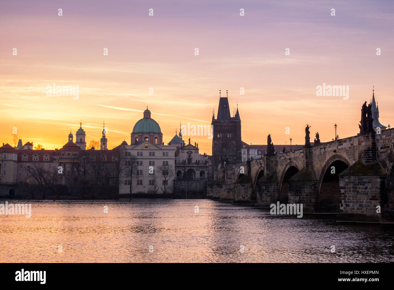 Charles Bridge (Karluv Most) and Old Town Tower, the most beautiful bridge in Czechia. Prague ...