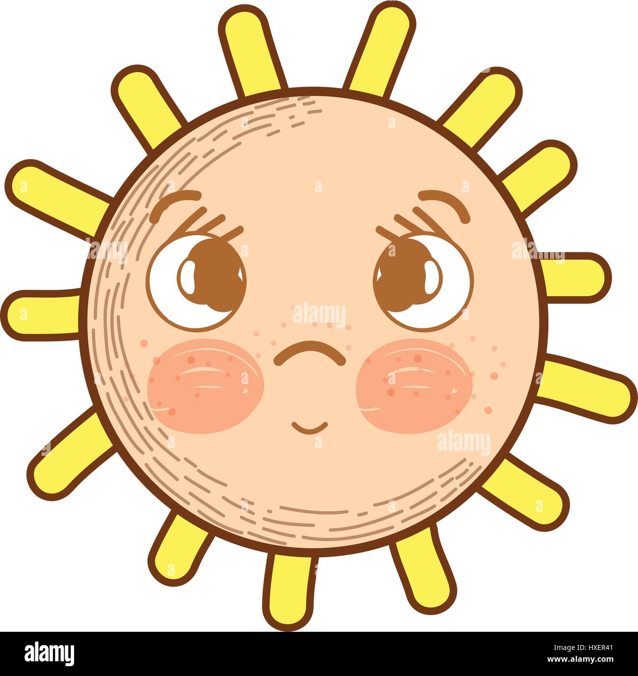 kawaii sun with serious face and cheeks Stock Vector Image & Art - Alamy