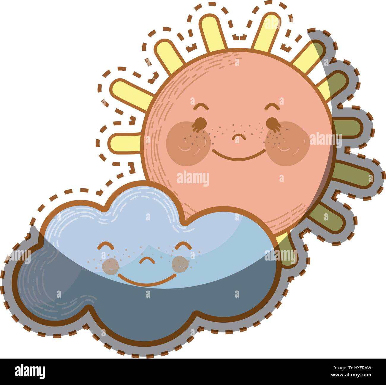 kawaii sun and cloud with cheeks and eyes Stock Vector Image & Art - Alamy