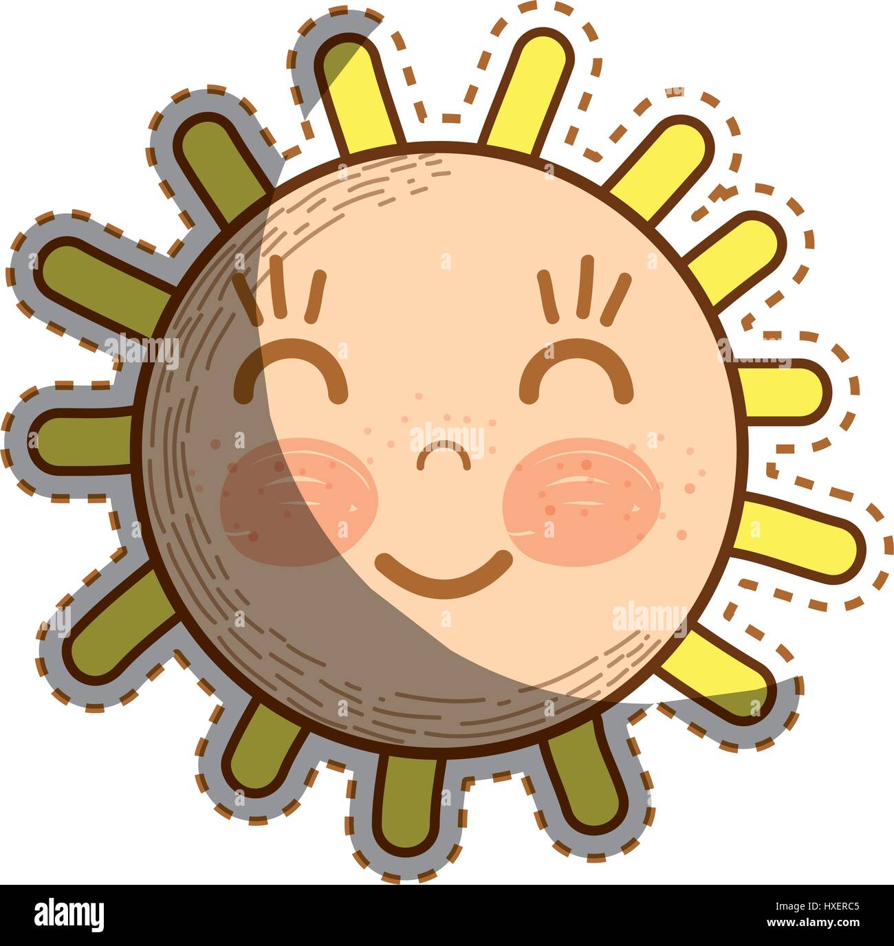 kawaii happy sun with close eyes and cheeks Stock Vector Image & Art ...