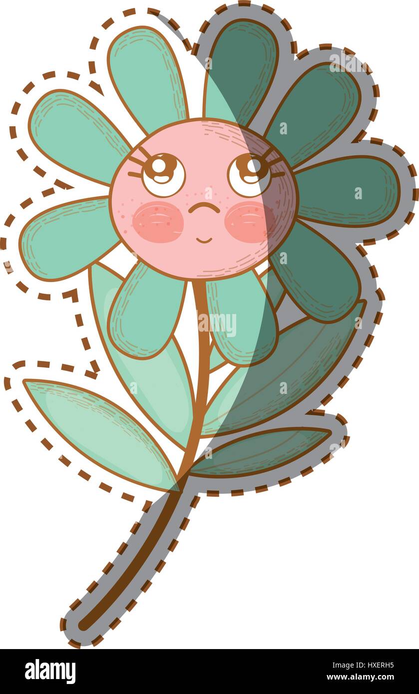 kawaii flower plant thinking with cheeks and eyes Stock Vector Image ...