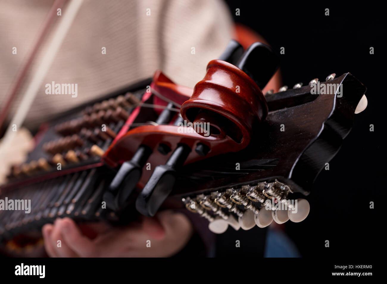 ancient handcrafted musical instrument reconstruction closeup detail ...