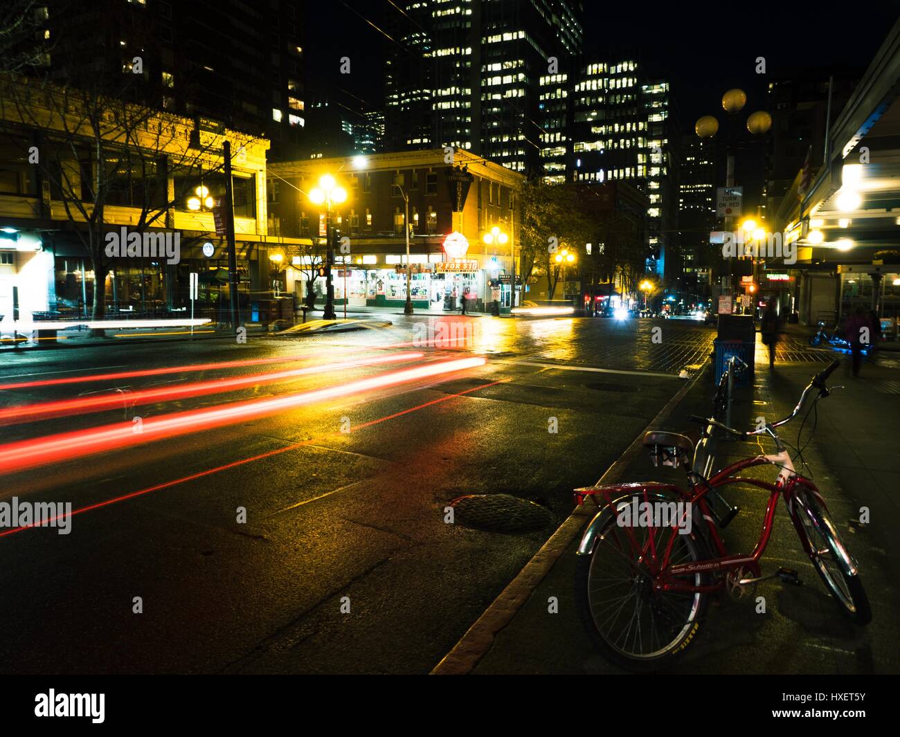 Seattle streets at night Stock Photo - Alamy
