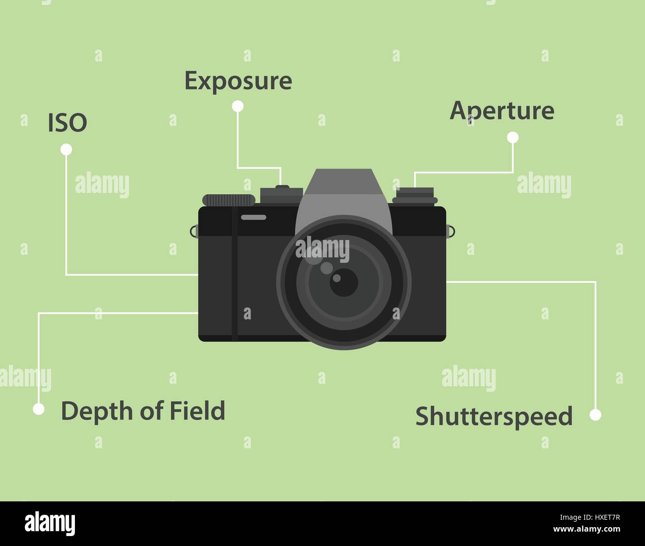 Important elements of taking photo by camera illustration with camera ...