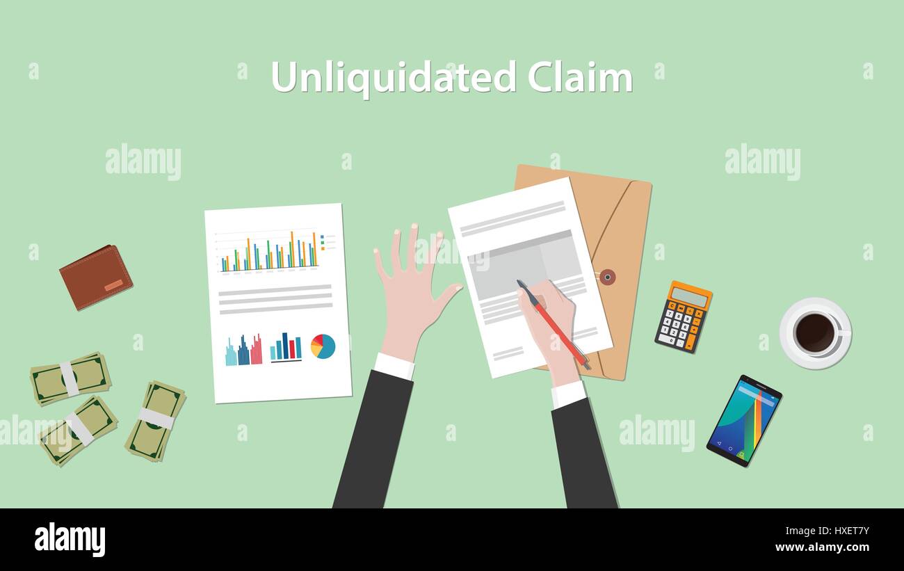illustration of a man signing unliquidated claim document with ...