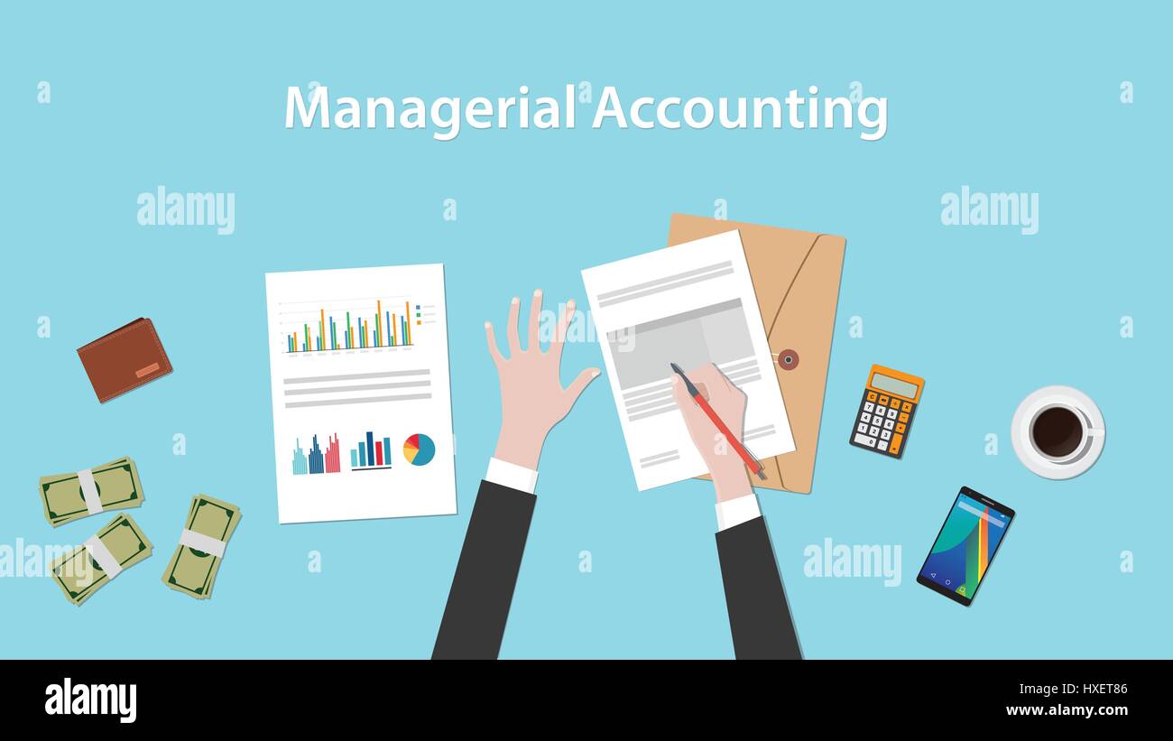 managerial accounting illustration with a man signing paperworks and ...