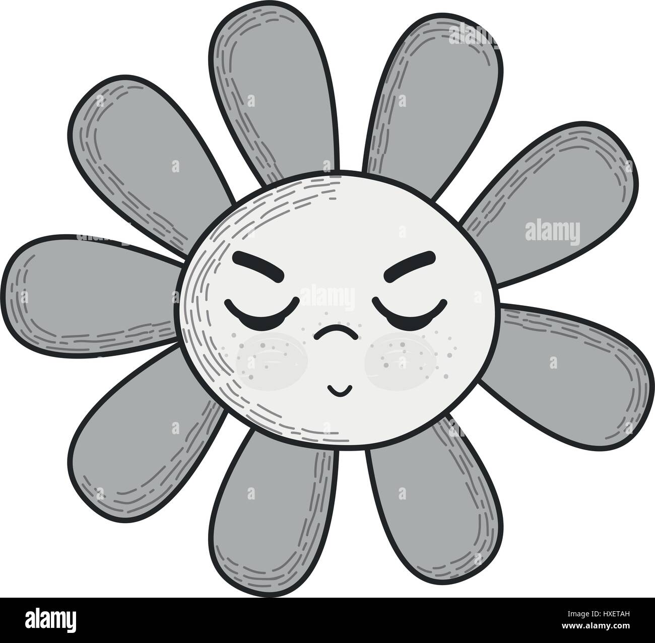 grayscale kawaii angry flower with close eyes Stock Vector Image & Art ...