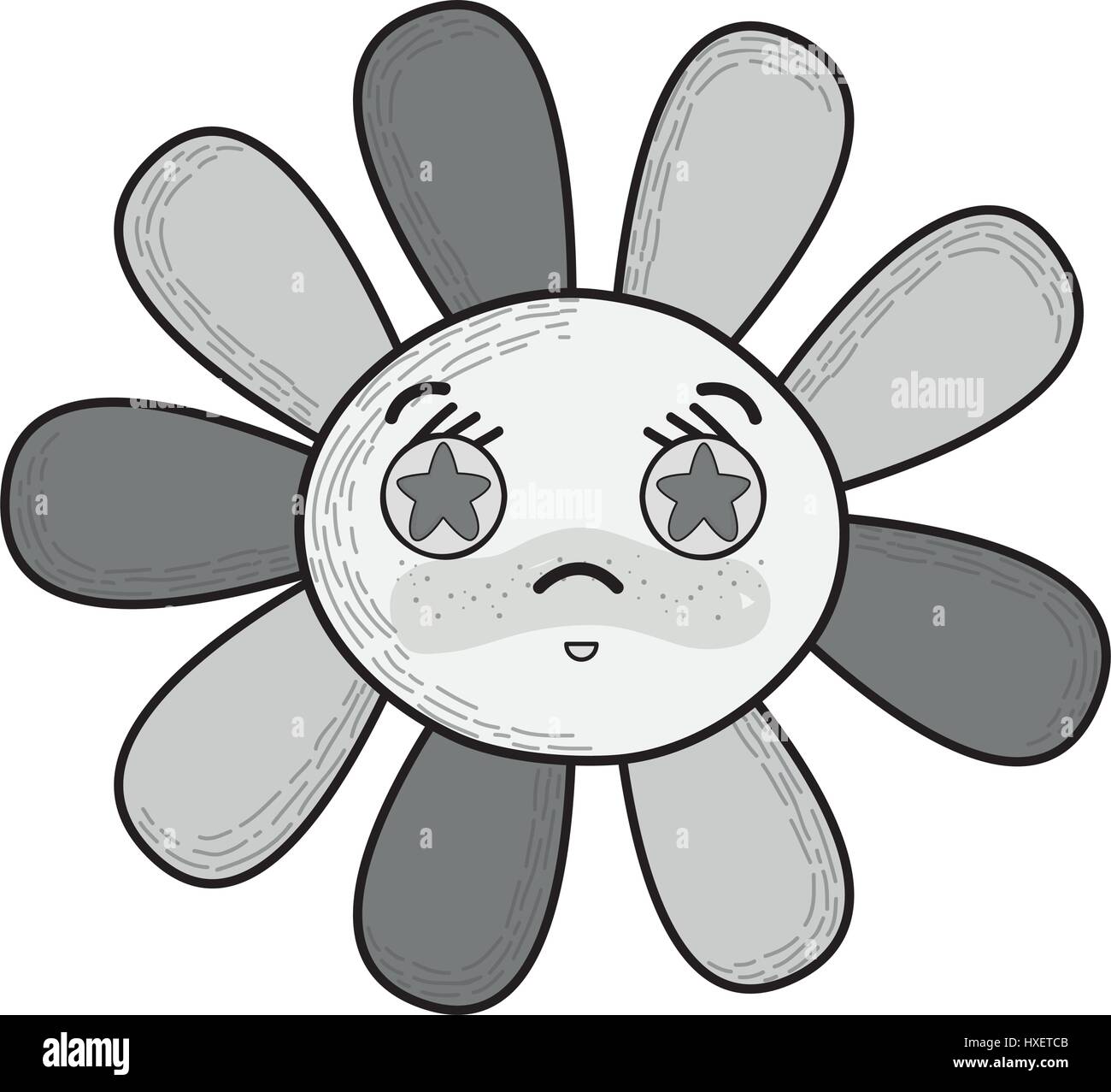 grayscale kawaii angry flower with stars inside eyes Stock Vector Image ...