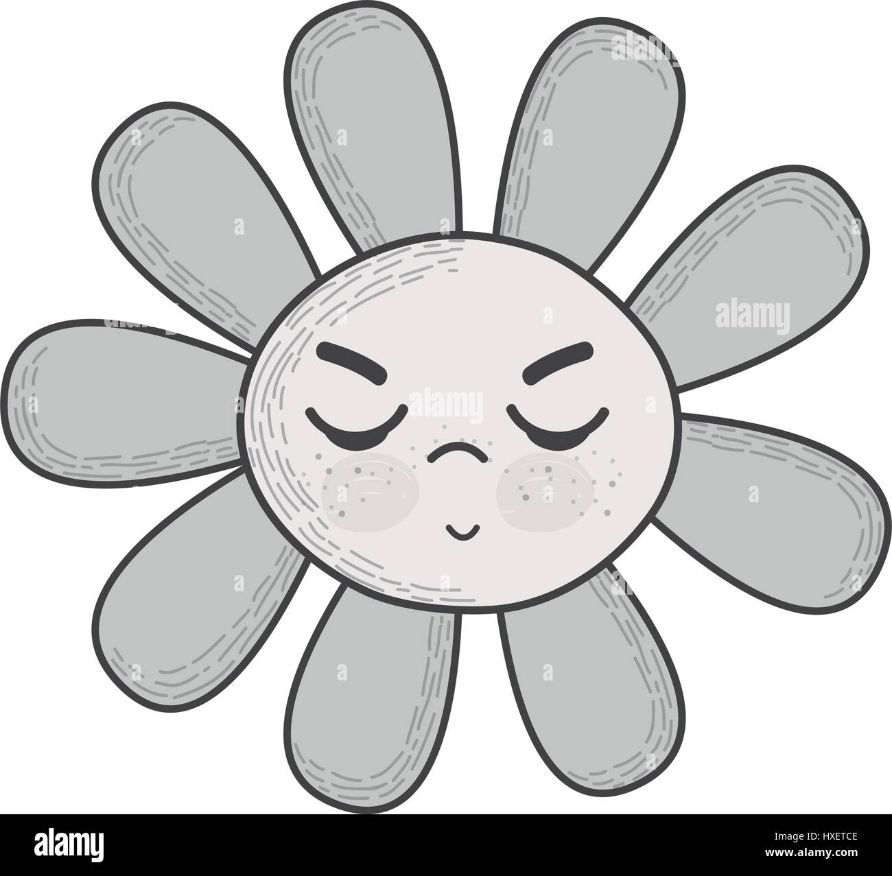grayscale kawaii angry flower with close eyes Stock Vector Image & Art ...