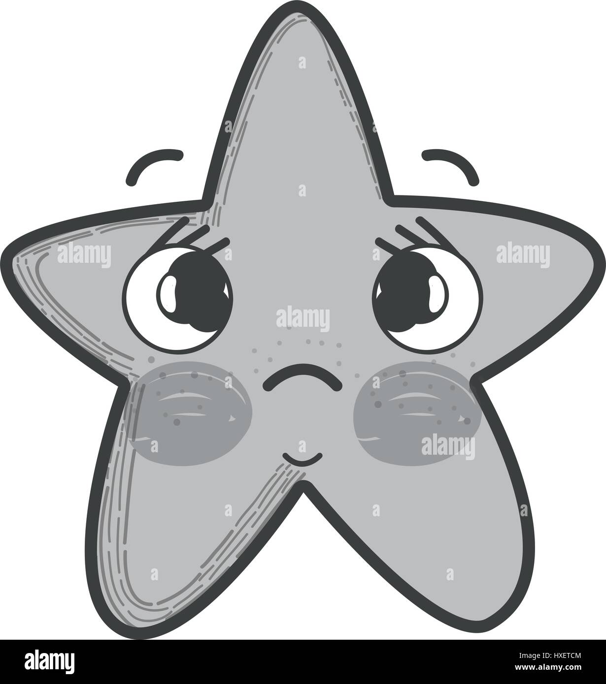 grayscale kawaii sad star with cheeks and eyes Stock Vector Image & Art ...