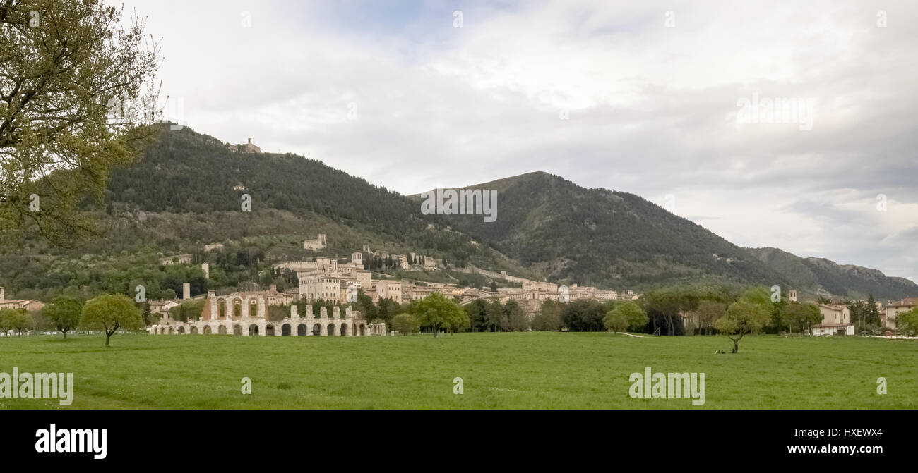 Italy, Gubbio: Panorama view of the town from the plains Stock Photo ...
