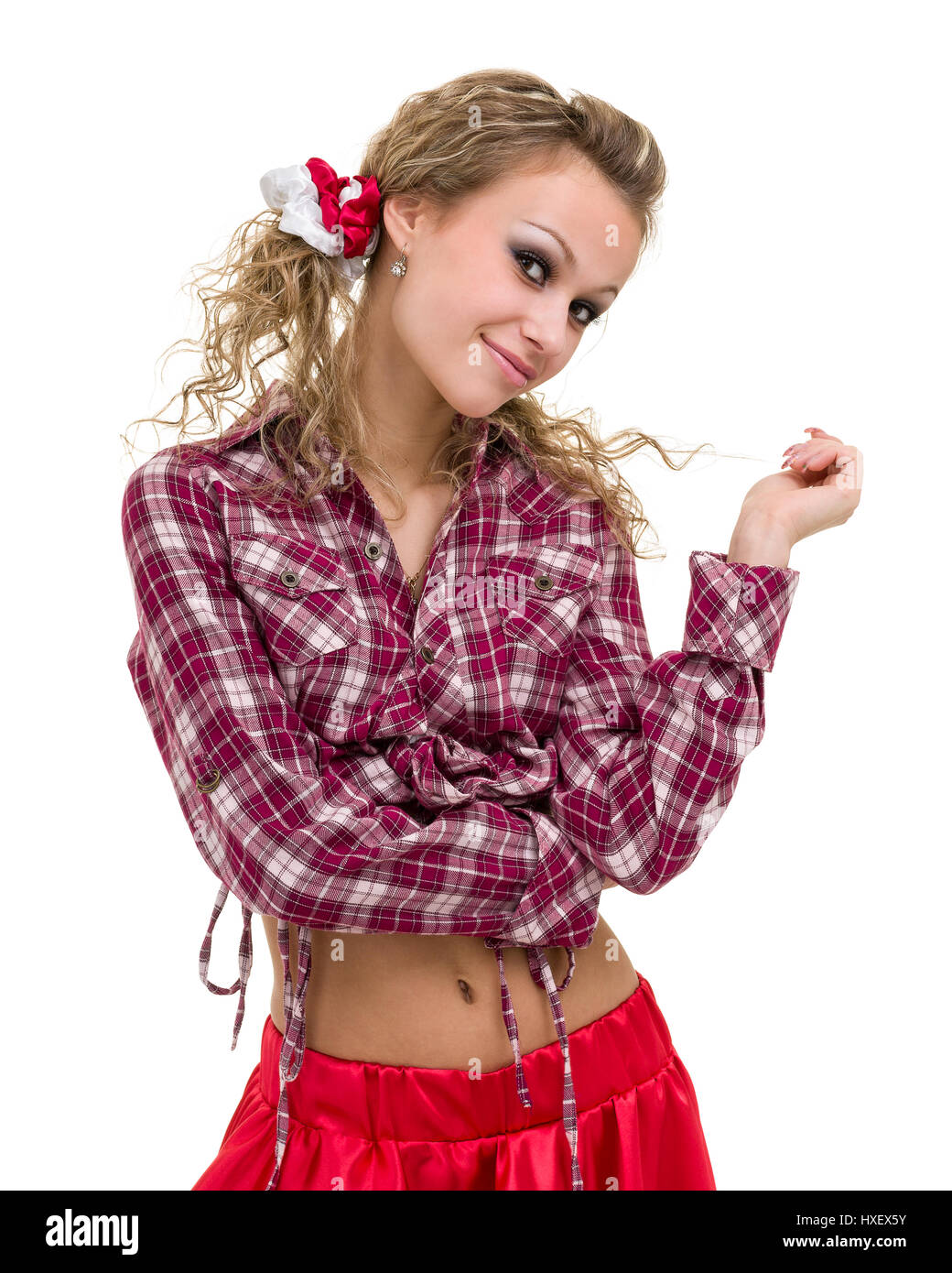 funny cute smiling woman on white background Stock Photo - Alamy