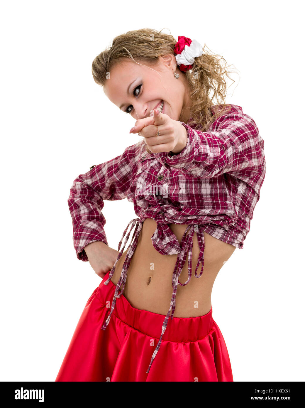 funny cute smiling woman on white background Stock Photo - Alamy