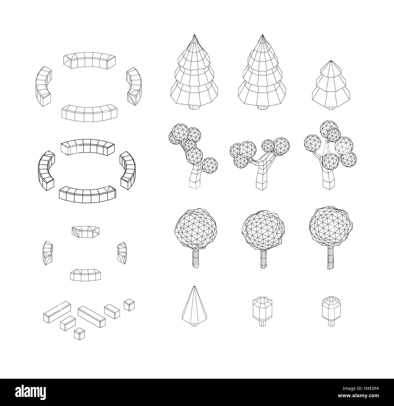 Isometric vector tree set. Landscape constructor kit Stock Vector Image ...