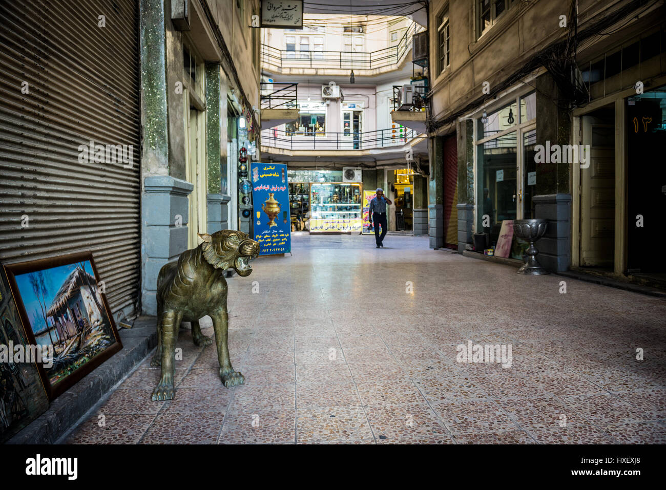 Tiger statue in front of shop in Tehran city, capital of Iran and ...