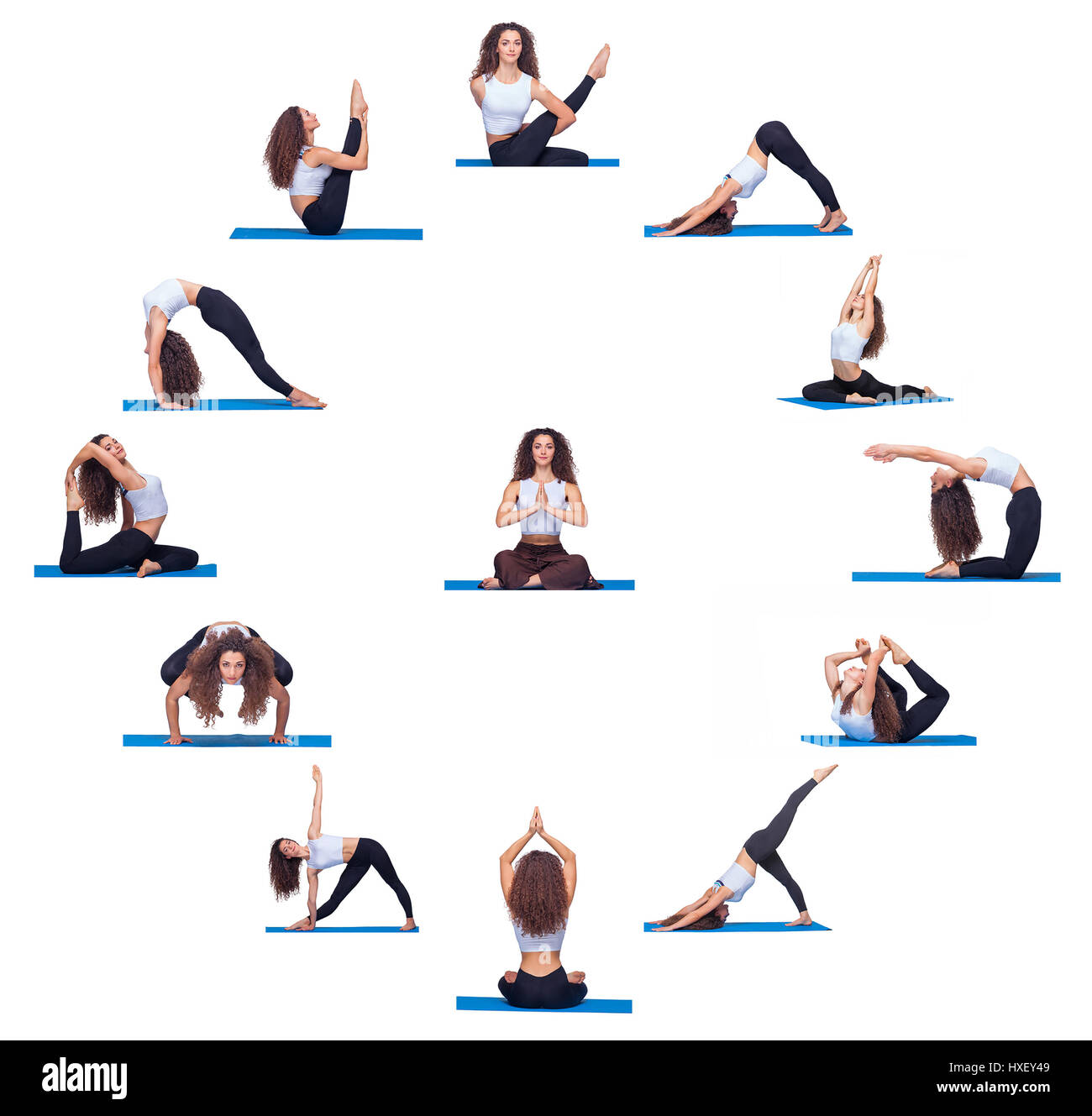 Collage of young beautiful fitness girl doing yoga exercise Stock Photo ...