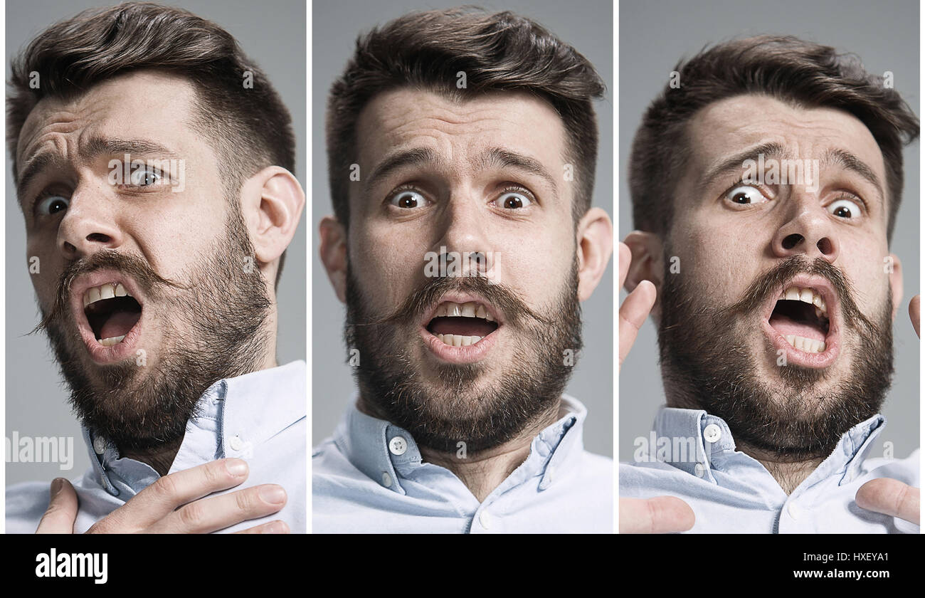 Collage of frightened emotions Stock Photo - Alamy
