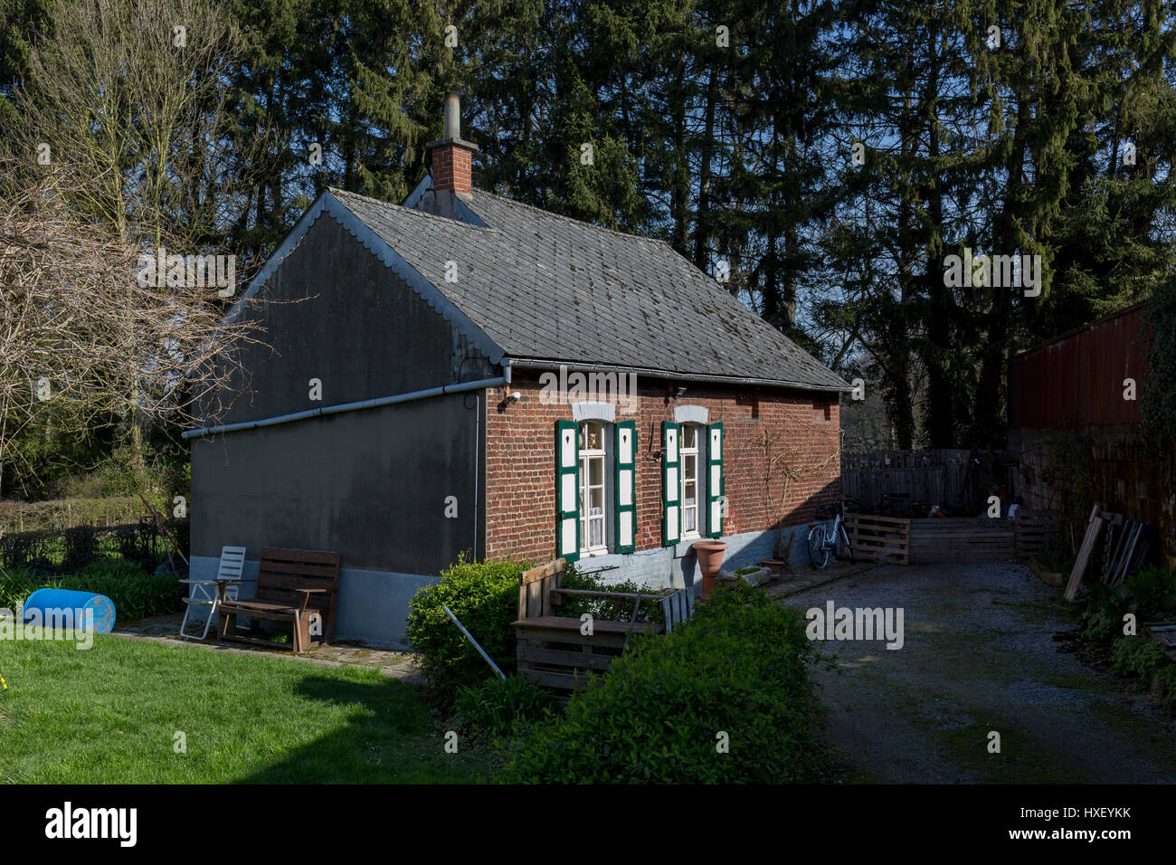A traditional Flemish cottage and courtyard, on 25th March, in Everberg ...