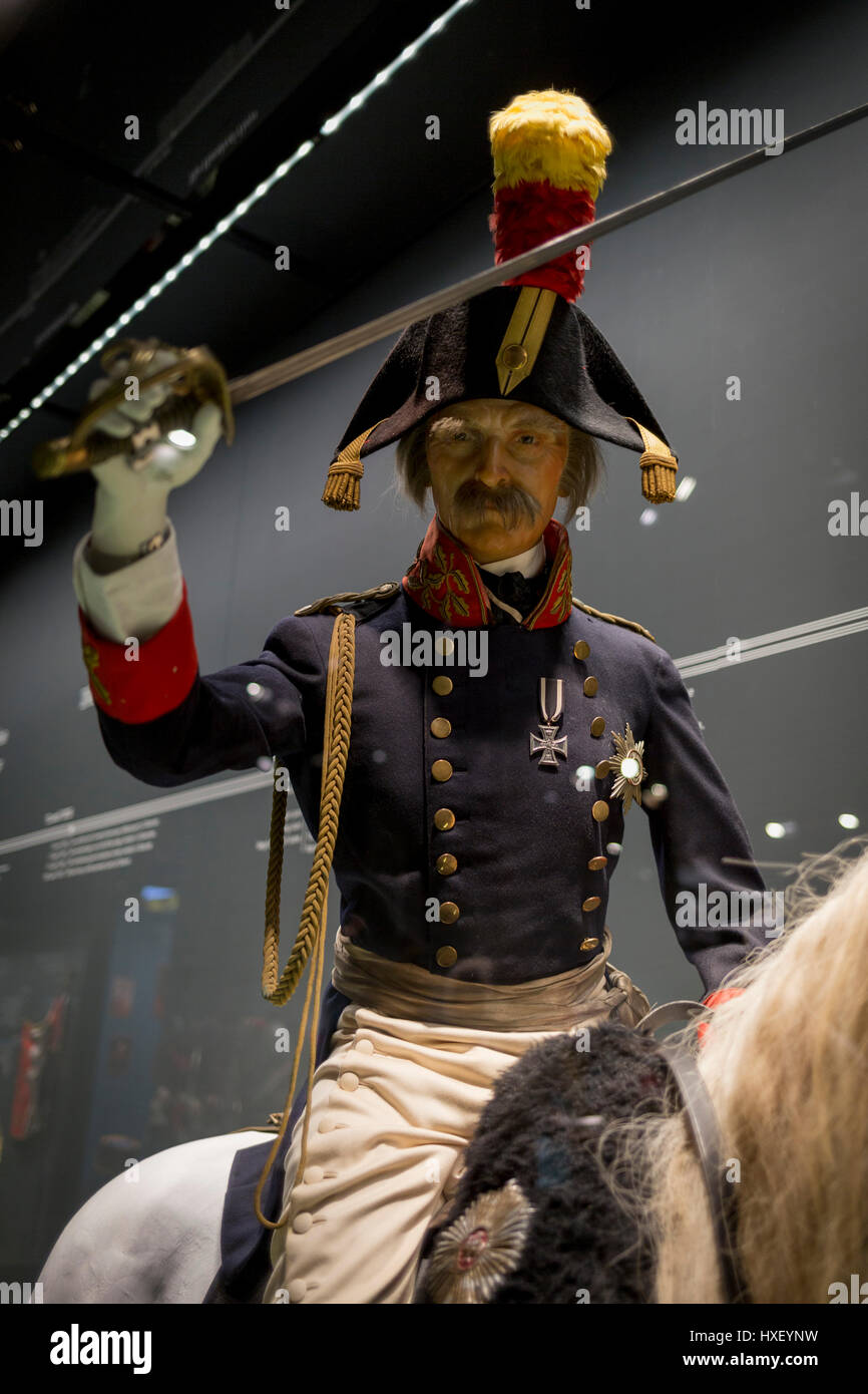 The elderly Prussian commander Blucher sits on his horse, a waxwork ...