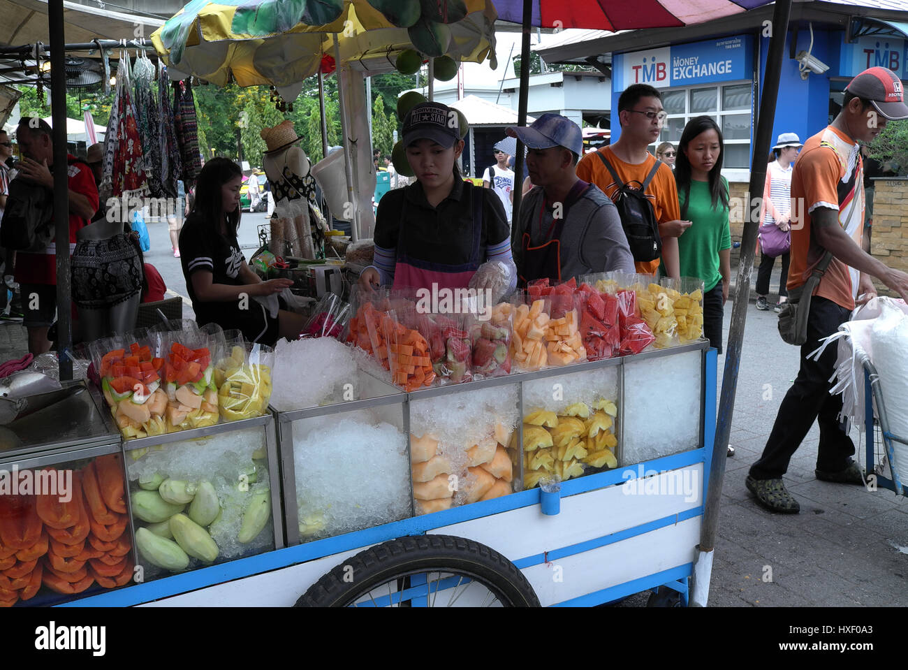 Fruit seller at the very popular Chatuchak Weekend Market in Bangkok ...