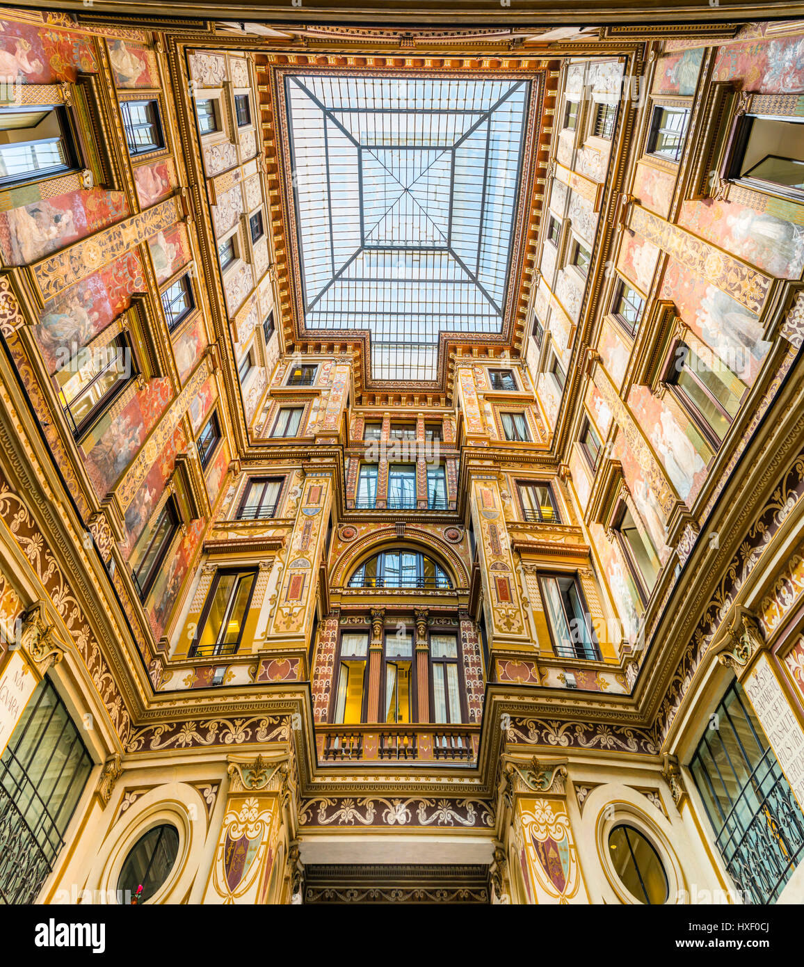 Ornately painted and decorated courtyard of the Palazzo Sciarra ...