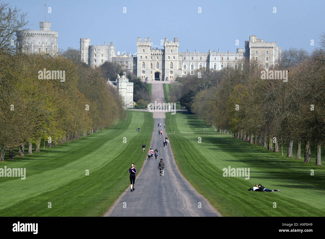 People enjoying the fine spring weather on the Long walk at Windsor ...