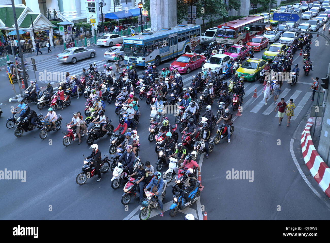 Traffic-clogged roads around Chit Lom in Bangkok, Thailand Stock Photo ...