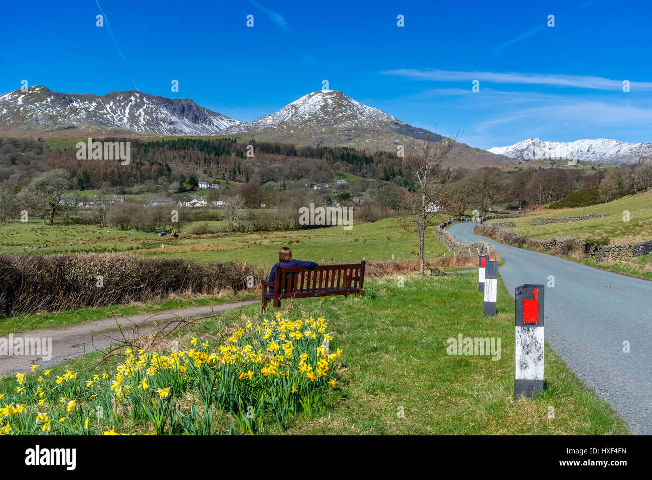 The snowy Old Man of Coniston hill in Cumbria. The Lake District Stock ...