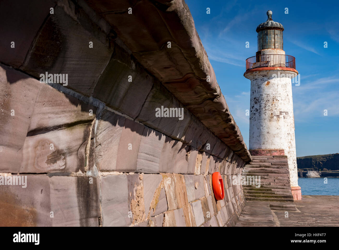Whitehaven lighthouse on the end of the harbour wall. Cumbria Stock ...