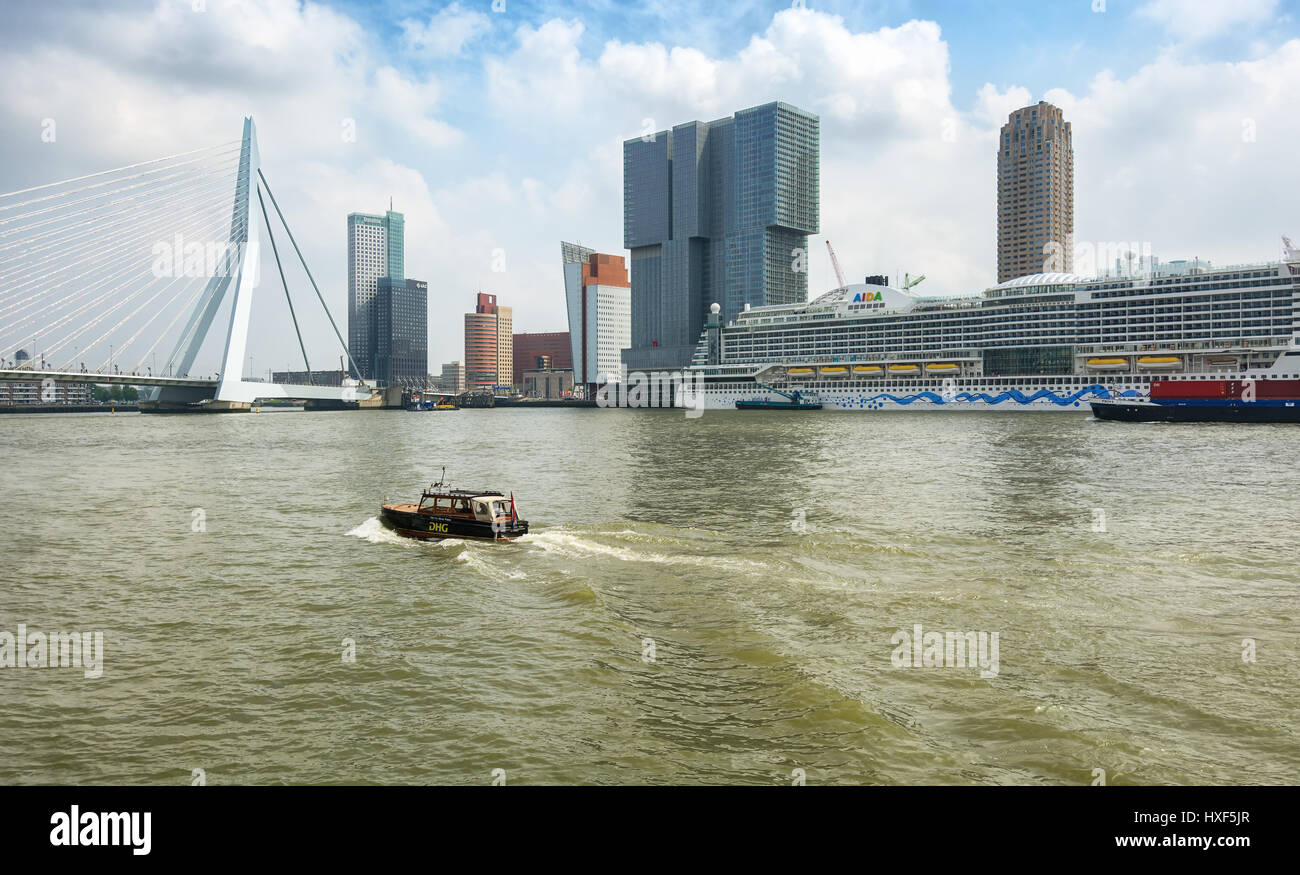 Rotterdam, Netherlands – August 18, 2016: Picture of the Erasmus bridge ...