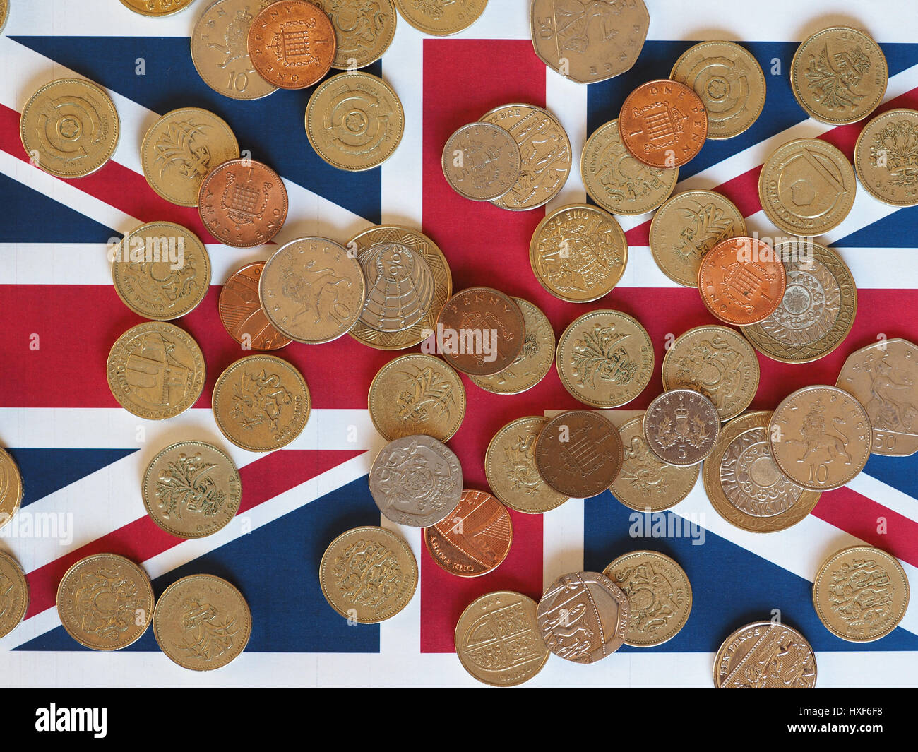 Pound coins money (GBP), currency of United Kingdom, over the Union ...