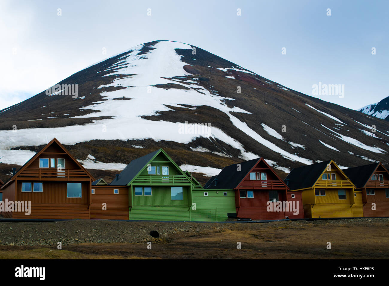 Row of very colorful homes in Longyearbyen, Svalbard, Norway Stock ...