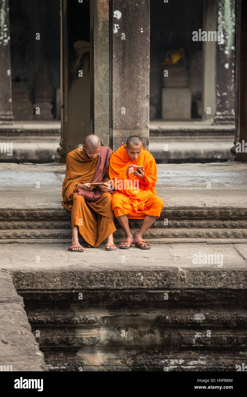 Monk in the Angkor Wat temple, Angkor, Cambodia, Asia Stock Photo - Alamy