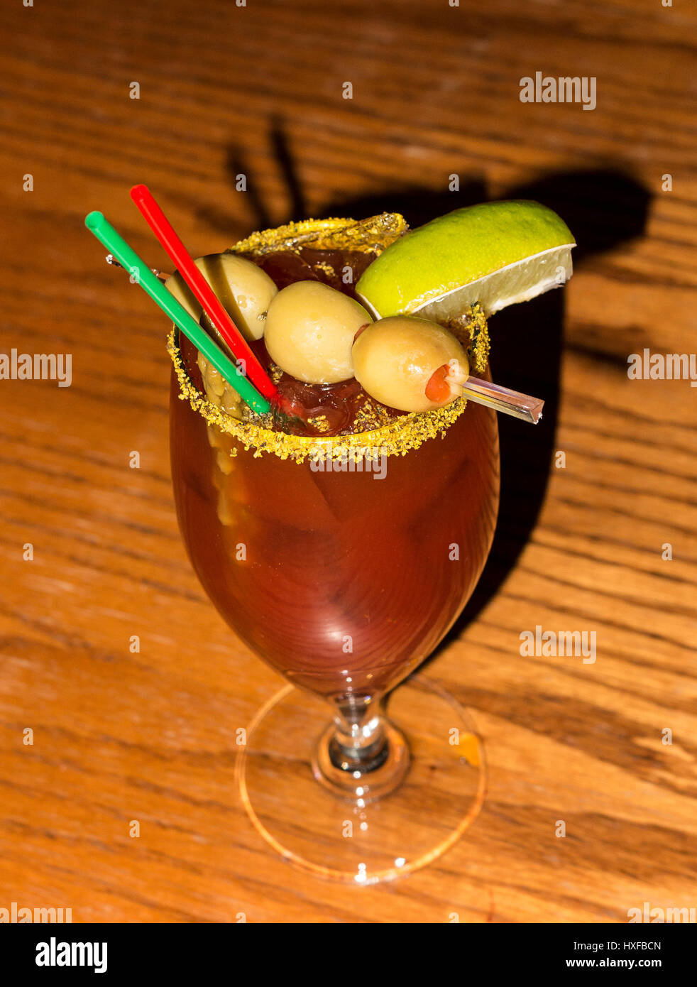 Caesar drink made with clamato juice, vodka, tabasco, rimmed with ...
