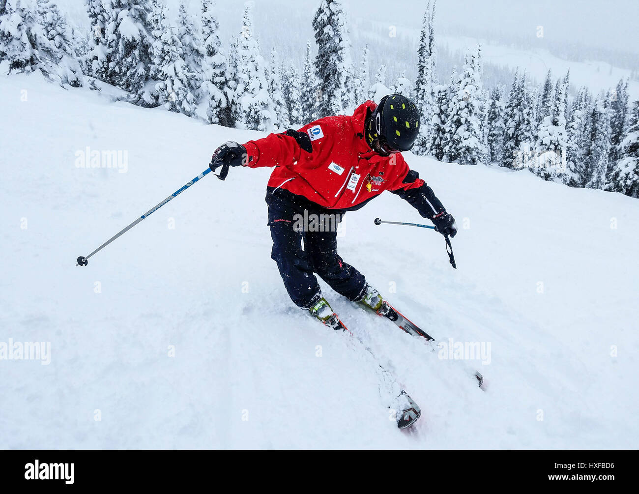 During moderate snowfall that speckles the landscape, an instructor at ...