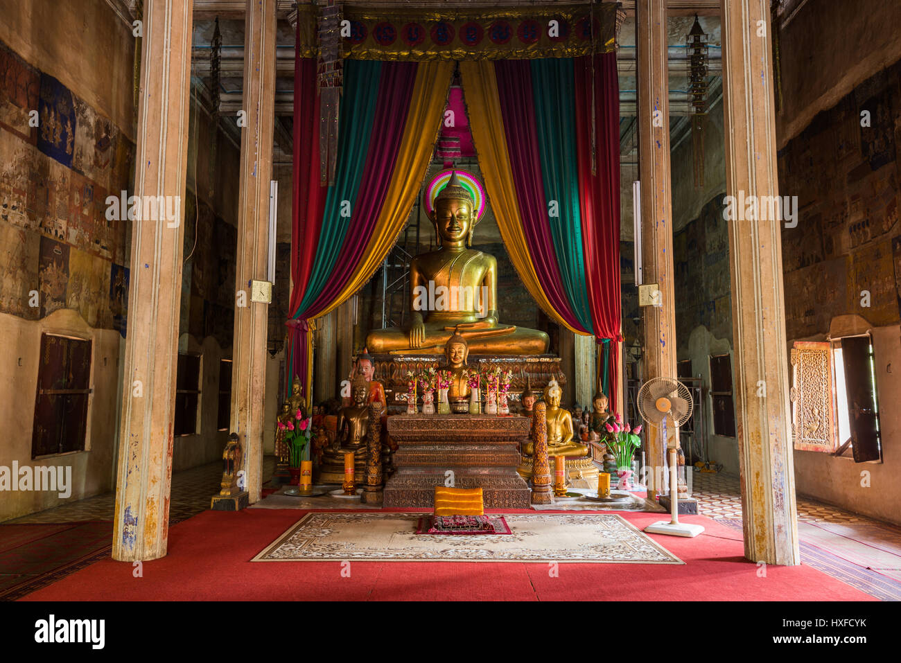 Interior of the Wat Bo temple in the Siem Reap, Cambodia Stock Photo ...
